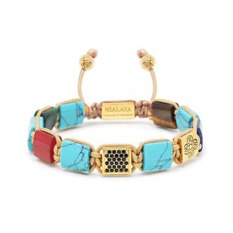 Nialaya Femme, Accessoires, Jaune, Taille: M Womens Flatbead Bracelet with Turquoise, Jade, Blue Lapis, Brown Tiger Eye and Gold
