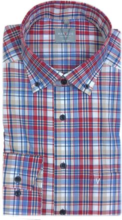 Marvelis Hemd Comfort Fit Button Down rot/blau/beige Karo 7027.64.35, Kragenweite/Gr&ouml;&szlig;e:43