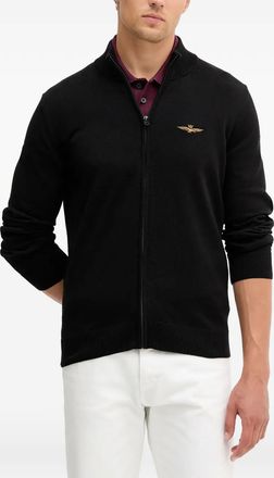 Aeronautica zip-up embroidered cardigan - Schwarz