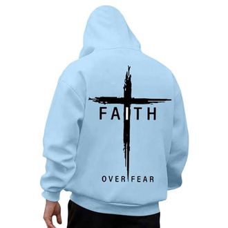 Generic Sweat &agrave; capuche pour homme avec cordon de serrage graphique &agrave; manches longues et poches, bleu clair, 3XL