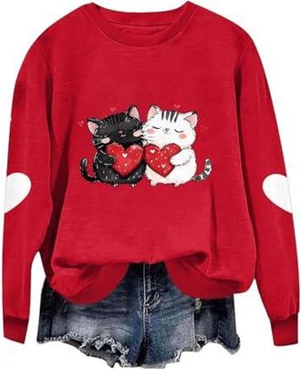 Generico 2026 Sweatshirt &agrave; manches longues pour femme Imprim&eacute; Saint Valentin D&eacute;contract&eacute; Col rond Tops sans capuche Sweats de course, Rouge past&egrave;que (Rojo sand