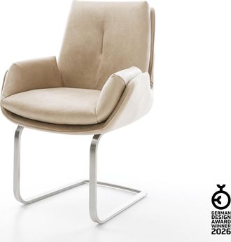 DELIFE Freischwinger Clea-Flex Mikrofaser Beige Vintage Freischwinger flach Edelstahl, Esszimmerst&uuml;hle