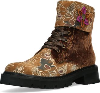 Laura Vita Damen Stiefelette mit Blumenmuster Samt und Plateau Kouleo 04, Gr&ouml;&szlig;e:39 EU, Farbe:Braun