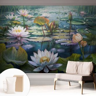Tulup Carta Da Parati - Non Tessuto - Con Colla Inclusa - Per Interni - Ecologica - Con Ingresso - Soggiorno Fiori Di Stagno 312x219 Cm