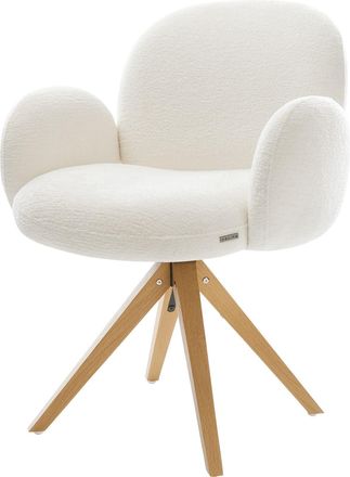 DELIFE Esszimmerstuhl Nube-Flex mit Armlehnen Holzgestell kantig Natur Boucl&eacute; Soft Beige 180&deg; drehbar Taschenfederkern