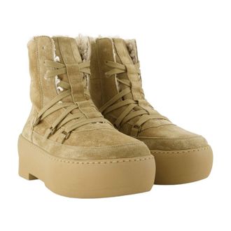 Gia Borghini Womens Lace-Up Shearling-Lined Platform Boot Beige
