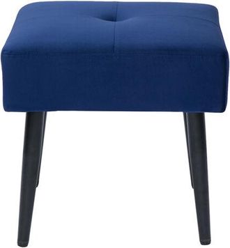 Miliboo Miliboo - Tabouret bas en tissu effet velours texturé bleu nuit et métal noir H46 cm guesta
