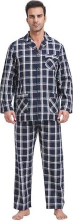 Global Ensembles de Pyjama Homme Long Vetements De Nuit 100% Coton Pantalon Manche Longue Boutonné Pjs,Rouge/Noir, À Carreaux,XXL