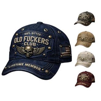 Generic Old Fucks Club Chapeau de baseball r&eacute;tro, broderie 100 % membre amer, chapeau amusant r&eacute;glable en 2026, chapeau noir en coton d&eacute;lav&eacute;, bleu, Taille uni