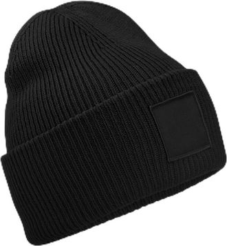 Beechfield Deep-Cuffed Tonal Patch Beanie - Black - One Size