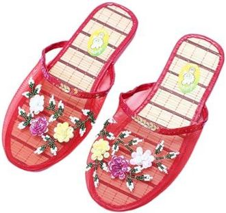Generic Pantoufles chinoises, pantoufles chinoises pour femmes, maille respirante, pantoufles chinoises en maille florale, Grand A rouge, 41 EU