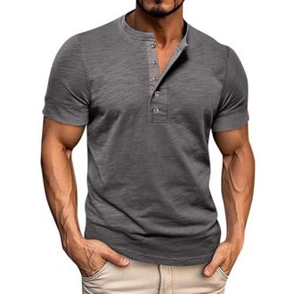 Generic T-shirt &agrave; manches courtes pour homme - Printemps - Couleur unie et coutures &agrave; rayures, gris, 3XL
