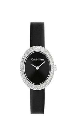 Calvin Klein Ovalförmige Uhr Mit Kristallen Und Lederarmband - Black - Damen - Einheitsgröße