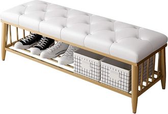 Generic Rosa/weiße Schuhbank for Den Eingangsbereich, Langer Hocker, 80 X 35 X 45 cm, Stilvolle Schuhaufbewahrung, Moderner Großer Versteckter Raum, Fußstütze