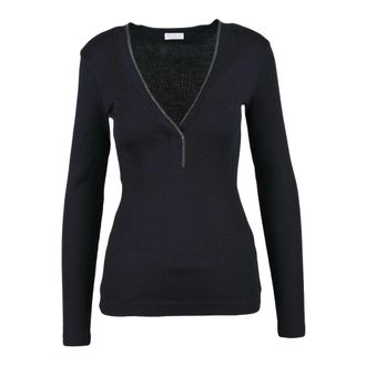 Brunello Cucinelli Femme, Pulls, Noir, Taille: 40 FR V-neck Tricots