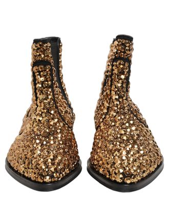 Dolce & Gabbana Mens Gold Embellished Chelsea Ankle Boots Shoes Leather