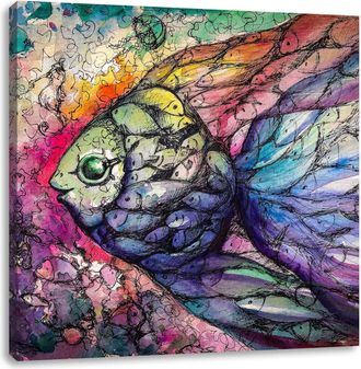 Pixxprint Bunte Fische Kunst, Größe: 40x40, Leinwandbild Quadratisch, Wandbild, Kunstdruck, fertig bespannt
