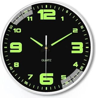 Generic Horloge murale phosphorescente - Horloge &agrave; quartz silencieuse avec grands chiffres, fonction veilleuse de 20 cm pour chambre &agrave; coucher, salon et burea