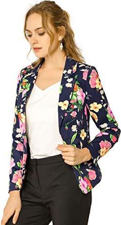 Allegra K Blazer ajust&eacute; d&eacute;contract&eacute; pour Femme avec Revers crant&eacute; &agrave; imprim&eacute;, Ouvert sur Le Devant, Large
