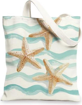 Generic Sacs fourre-tout en toile de mer, motif vagues de locéan artistique, sacs de courses réutilisables, légers et lavables en toile avec bandoulière, blan