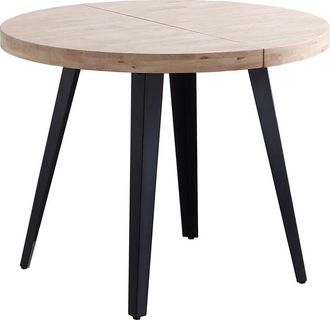 PEGANE Pegane - Table à manger ronde extensible en bois coloris chêne nordique pieds noir - diamètre 100-180 x hauteur 76 cm