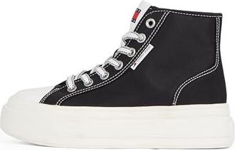 Tommy Jeans Baskets Semelle Compens&eacute;e Femme Foxing Montantes, Noir (Black), 40