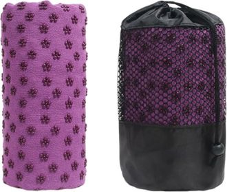 Generic Yogamatten-Handtuch mit Netztasche, rutschfest, schwei&szlig;absorbierend, Hot-Yoga-Handtuch (lila)