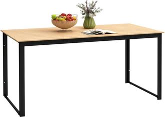 OUTSUNNY Gartentisch f&uuml;r 6 Personen 160 x 80 cm Wetterfest Balkontisch mit Holzoptik Lamellendesign, Buffettisch Metall Campingtisch Terrassentisch