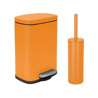 Spirella Treteimer-Set + WC-B&uuml;rste aus Stahl AKIRA - Soft-Close, Anti-Fingerabdruck - 21,4 x 17,6 x 30 cm - 5L - Matt Orange