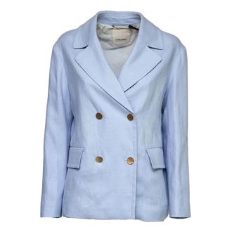 Max Mara Femme, Vestes, Bleu, Taille: 36 FR Giacca in stuoia di puro lino pesante