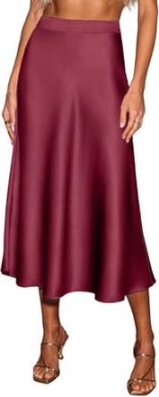 Cupshe Jupe midi &eacute;l&eacute;gante en satin pour femme - Taille haute - Jupe sir&egrave;ne l&eacute;g&egrave;re - Pour bureau, soir&eacute;e, loisirs, bordeaux, M