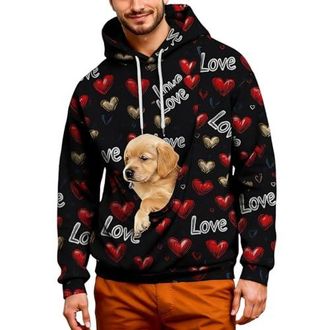 Generic Sweat &agrave; capuche unisexe confortable pour la Saint-Valentin 2026 avec poche avant et pour petits animaux confortable et d&eacute;contract&eacute;, Rouge, 3XL