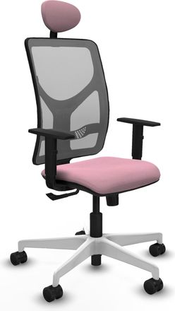 Piqueras y Crespo Computerstuhl mit 1D-Armlehnen, h&ouml;henverstellbarer Lendenwirbelst&uuml;tze und festem Kopfteil, ausgestattet mit 3 Positionen und Schneideschaum, Grau/Rosa