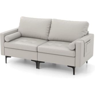 Costway 2 Sitzer Sofa, Schlafsofa 2 sitzer, mit Lehne, gepolsterter Sessel Loungesofa Schlafcouch Metallrahmen, Doppelsofa f&uuml;r Wohnzimmer (Hellgrau) - Costway