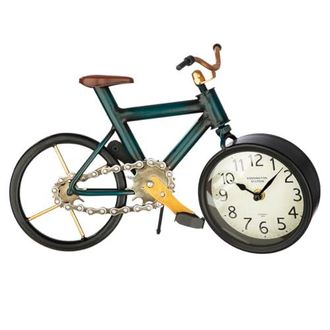 Gilde Stand-/Tischuhr aus Metall - Fahrradform - antikfinish - dunkelblau - H&ouml;he 24cm x Breite 34cm - Dekouhr
