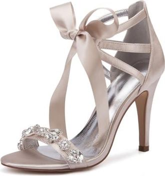 Generic 0Chaussures De Mariage Sandales À Talons Femme Mariée Peep Toe Stylet Sandales pour Robes Et Chaussures De Fête 10.5Cm,Champagne,42 EU