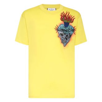 Philipp Plein Homme, Tops, Jaune, Taille: 4XL T-shirt Col Rond MC Love Tattoo