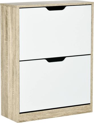 HOMCOM Schuhschrank Holzschuhschrank Schuhregal mit 2 Scharniertüren 4 Lagerböden Kapazität 8 Paare für Eingang Flur Schlafzimmer 62,5x26x81 cm Weiß & Natur