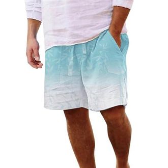 Generic Short en lin pour homme, short d&eacute;t&eacute; d&eacute;contract&eacute; &agrave; taille &eacute;lastique avec cordon de serrage pour la plage, les voyages, les vacances, le sport, le yoga,