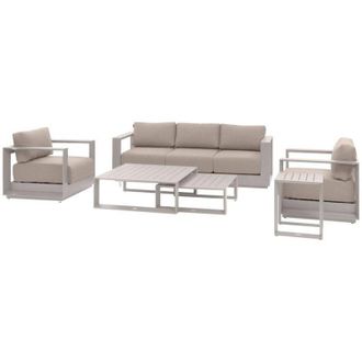 Hesperide Hesperide - Salon de jardin 5 places en aluminium teint&eacute; et polyester d&eacute;perlant - Canap&eacute; 3 places et 2 fauteuils - Tables gigognes ajustables