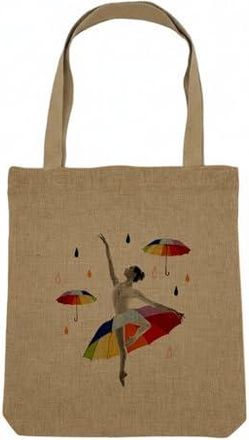 Fabulous Sac Shopping Tote Bag Aspect Lin - Dancer sous la pluie Parapluie Collage Art Surr&eacute;alisme - Sac de Courses Toile Epaisse 360g Beige Naturel Cabas Port