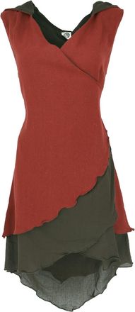 Guru Shop Wickeltunika, Boho Elfentunika mit Zipfelkapuze, Wickelkleid - Rot/braun, Damen, Baumwolle, Size:S