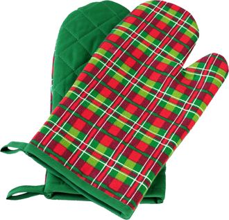 Delindo Lifestyle Ofenhandschuhe Kitchen, Weihnachten, kariert, 1 Paar, PSA-Kategorie II bis 250°C hitzebeständig, geprüftes und zertifiziertes Produkt