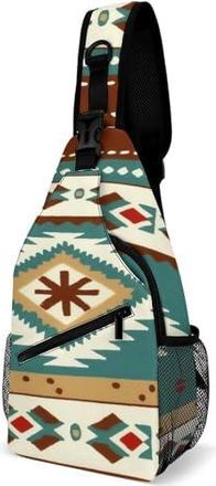 Generic Sacoche Tactique Style ethnique vintage, style sud-ouest/ouest, tribal, vert azt&egrave;que Polyester Sling Sac &agrave; Bandouli&egrave;re Multifonction Sac DEpaule pour 