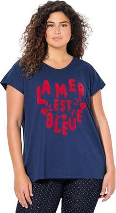 Ulla Popken Femme Grandes Tailles T-Shirt « La mer est Bleue », col en V et Manches Courtes Bleu Encre 50+ 836063740-50+