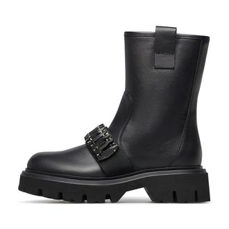 Loriblu Stones Embellished Combat-Ankle-Boots aus Kalbsleder - - Shoes - Damen - Schwarzk - 40 EU