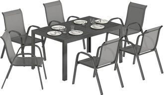 OUTSUNNY Table de jardin ext&eacute;rieure avec 6 chaises empilables - Outsunny - plateau &agrave; lattes 150 cm - structure en acier - gris clair