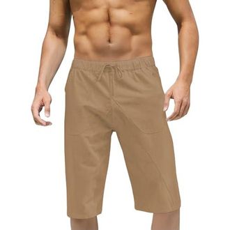 Generic Short de plage pour homme - En coton et lin - Pantalon baggy sarouel - Pantalon de plage avec poches - Coupe droite, kaki, XXL