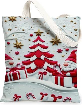 Generic Sacs fourre-tout en toile avec motif sapin de No&euml;l, sacs d&eacute;picerie r&eacute;utilisables, amusants pour lhiver, l&eacute;gers et lavables avec bandouli&egrave;re, Rouge, 13