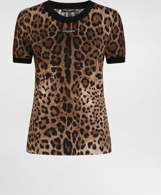 Dolce & Gabbana T-shirt Aus Jersey Mit Leo-print - Frau T-shirts Und Sweatshirts Animalprint 40
